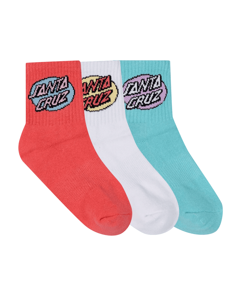 Santa Cruz Oval Dot Mid Sock 3 Pack - Rose-White-Ocean – Guys & Girls ...
